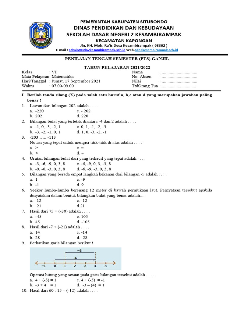 PTS Matematika SM 1 | PDF