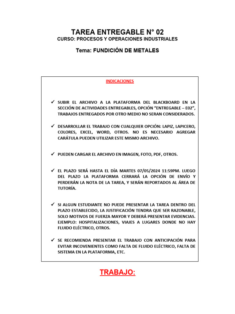 Tarea Entregable Nro 02 - Procesos y Operaciones Industriales | PDF | Forjar | Cuchara