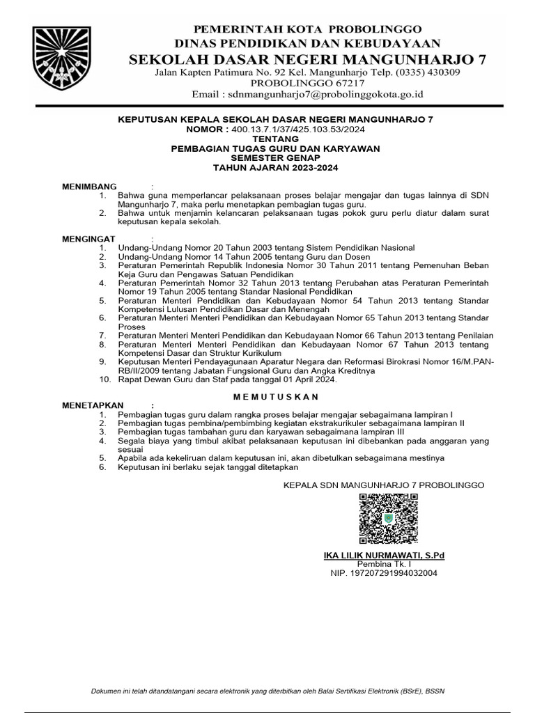 19-04-2024 - SK Mengajar Genap 2023-2024 | PDF