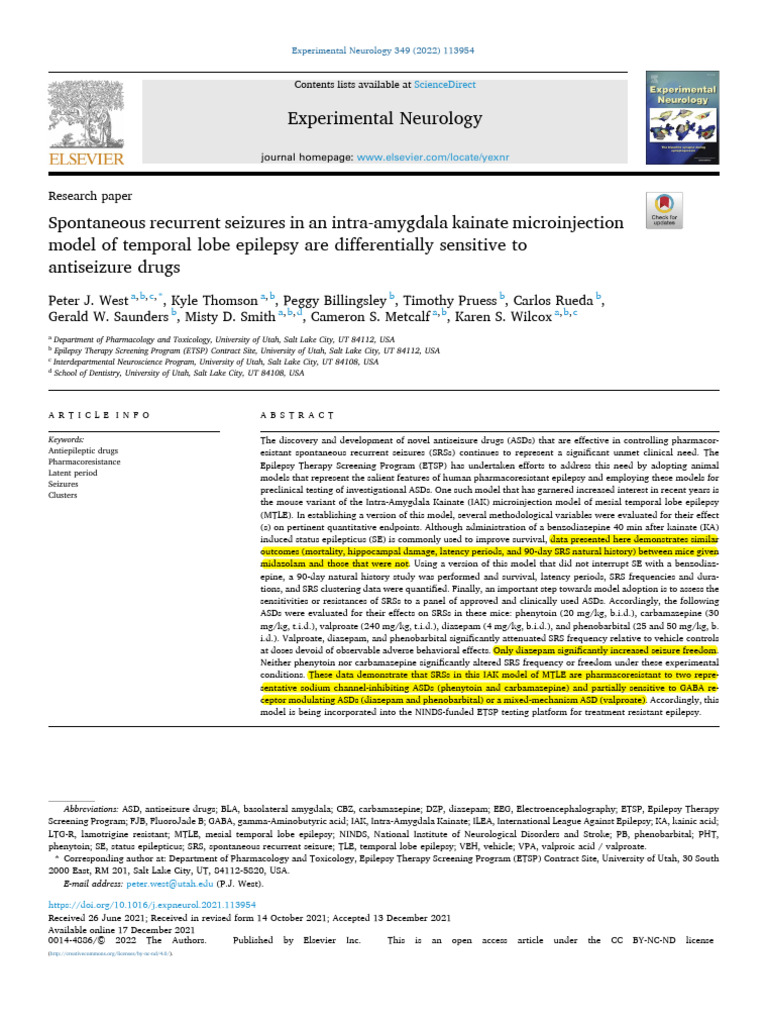 X Experimental Neuroscience - 2022 - Spontaneous Recurrent Seizures ...