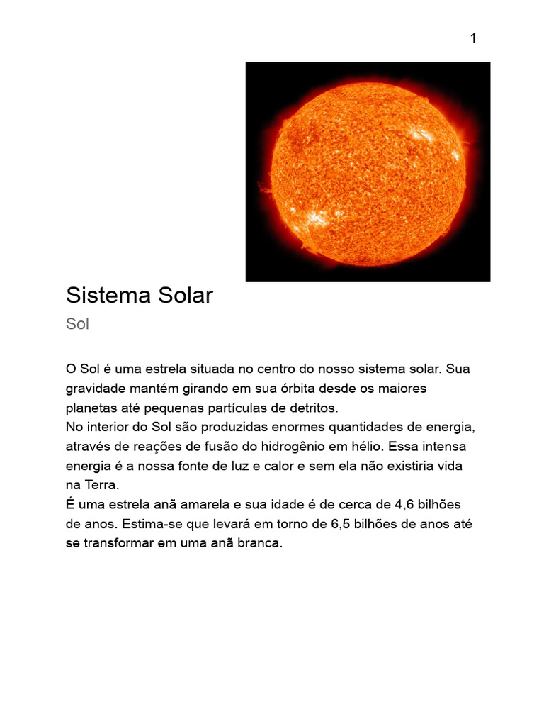 Sistema Solar | PDF | Sol | Sistema Solar