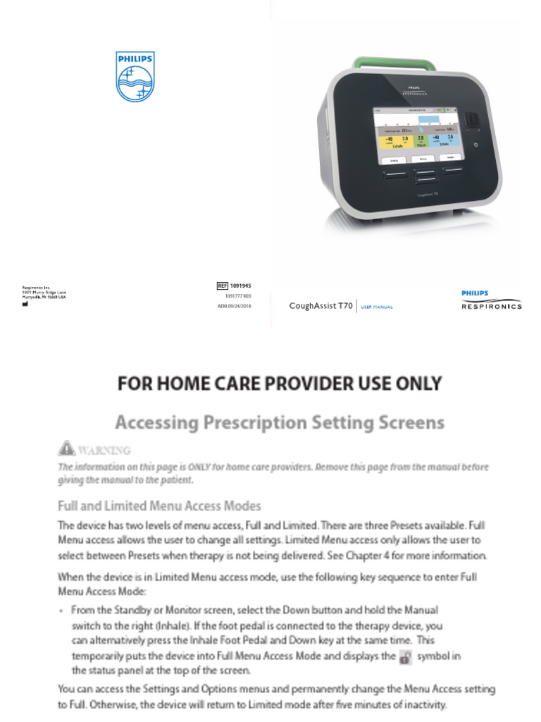 CoughAssist T70 User Manual Guide | PDF | Respiratory Diseases | Ac ...