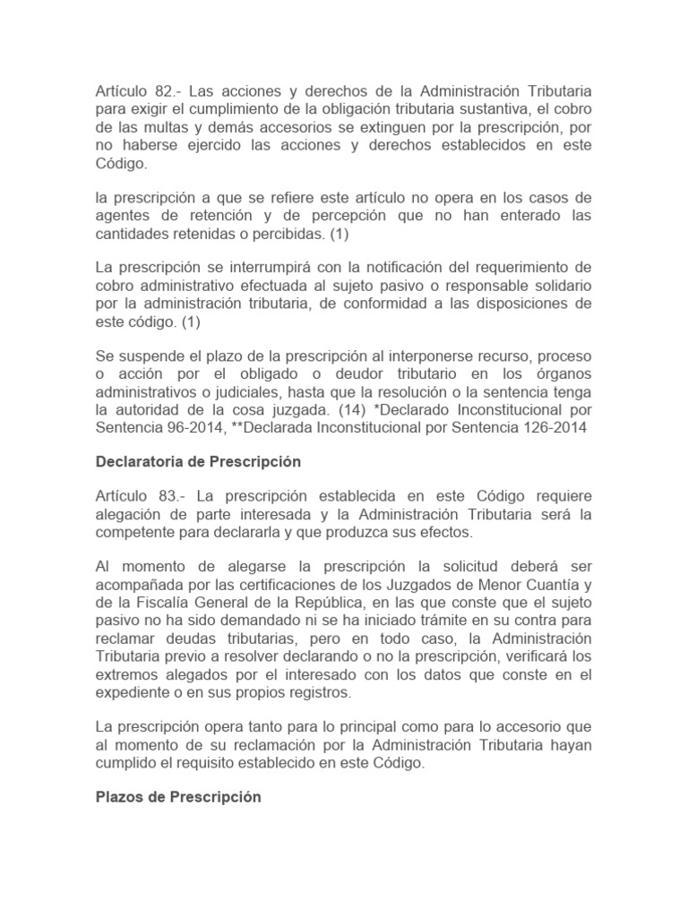 Prescripción de Obligaciones Tributarias | PDF | Estatuto de ...