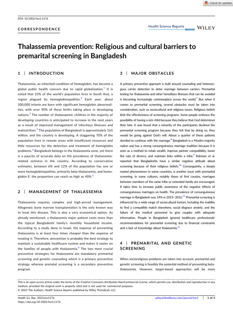 Health Science Reports - 2023 - Suresh - Thalassemia Prevention ...