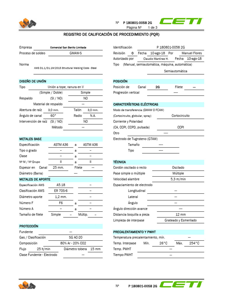PQR Gmaw 2g S.B | PDF | Física Aplicada e Interdisciplinaria | Materiales