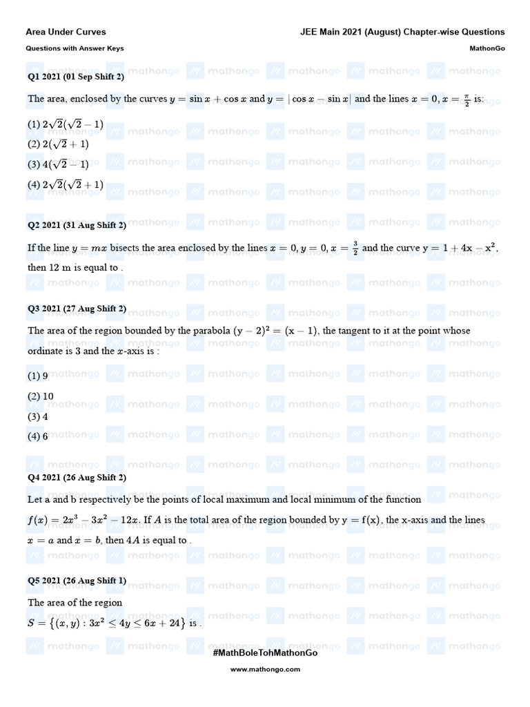 JEE Main 2021 Area Under Curves | PDF | Analytic Geometry | Geometry