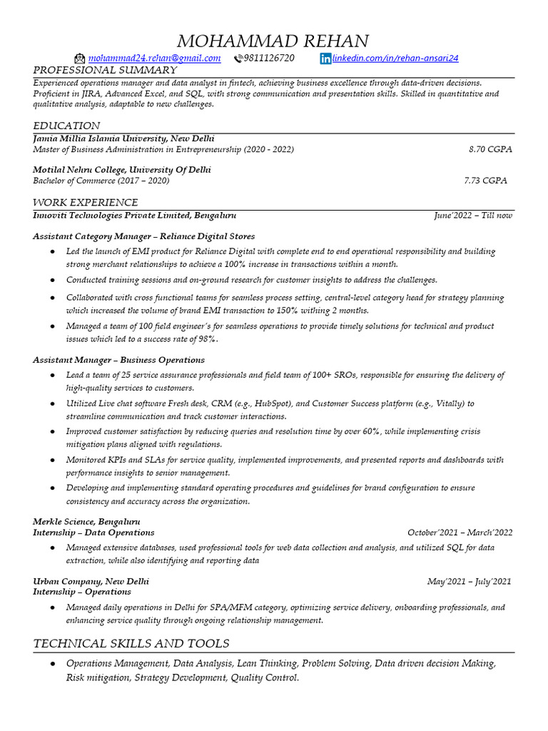 Mohammad Rehan CV 01 | PDF | Customer Relationship Management | Business