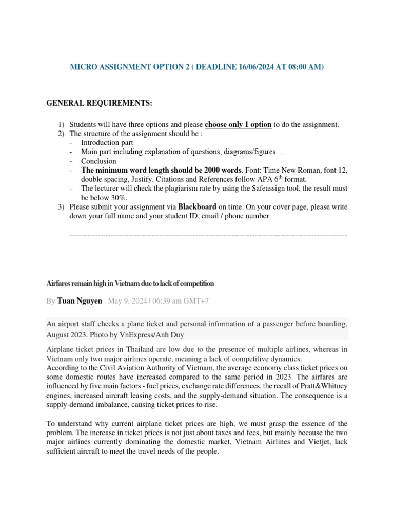 Micro Assignment Option 2 | Download Free PDF | Airlines | Economics
