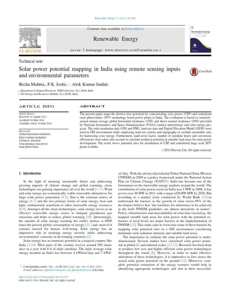 Solar Power Potential Mapping In India Using Remote Sensing Inputs1 Pdf Solar Power