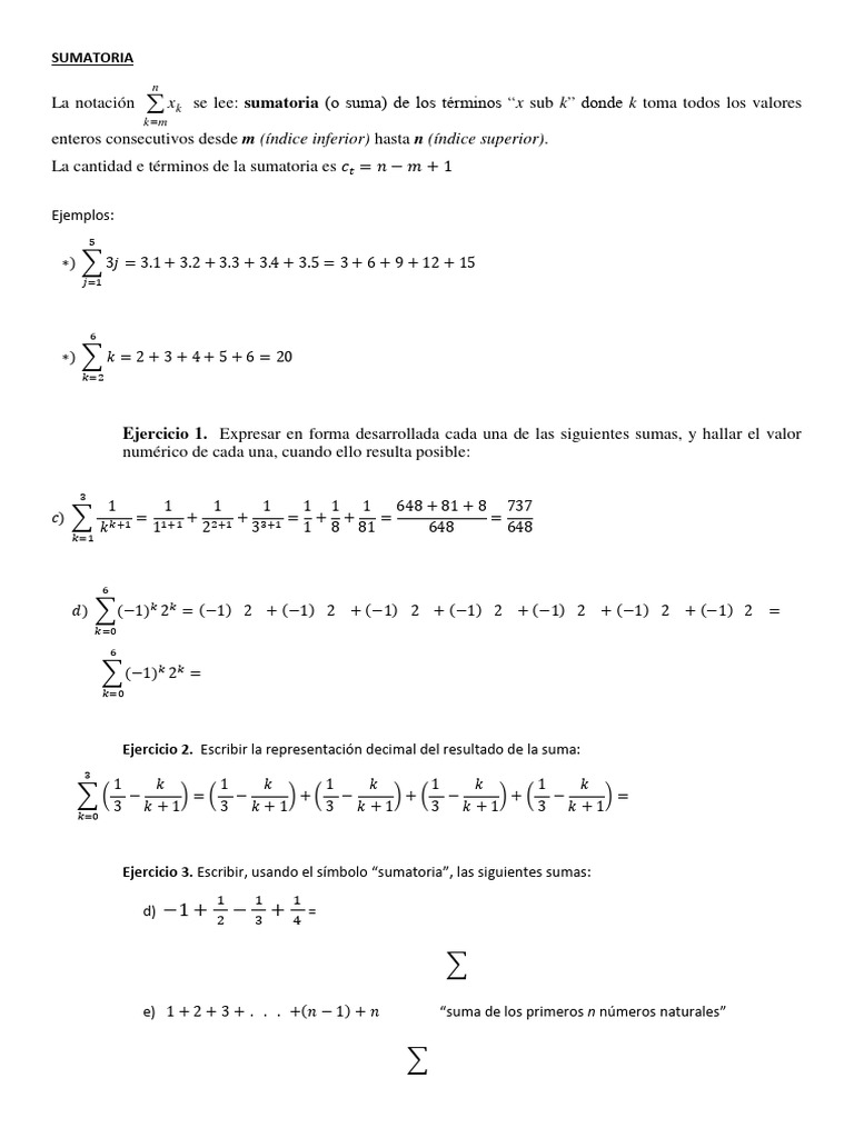 SUMATORIA | PDF | Suma | Matemáticas