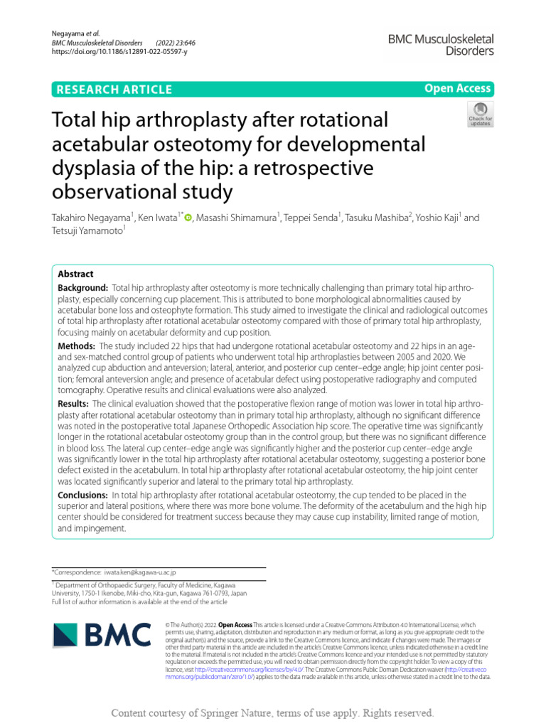 Total Hip Arthroplasty After Rotational Acetabular | PDF | Hip ...