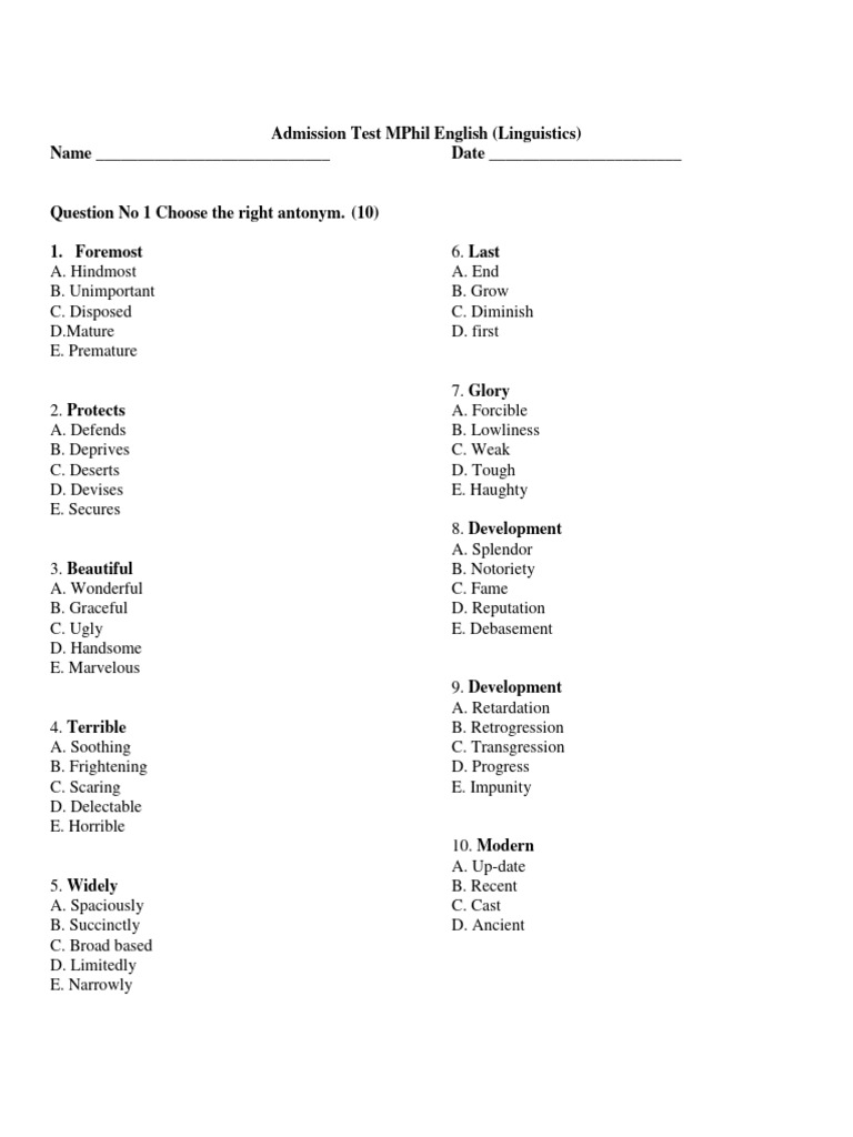 Mphil English Test Sample | PDF | Linguistics