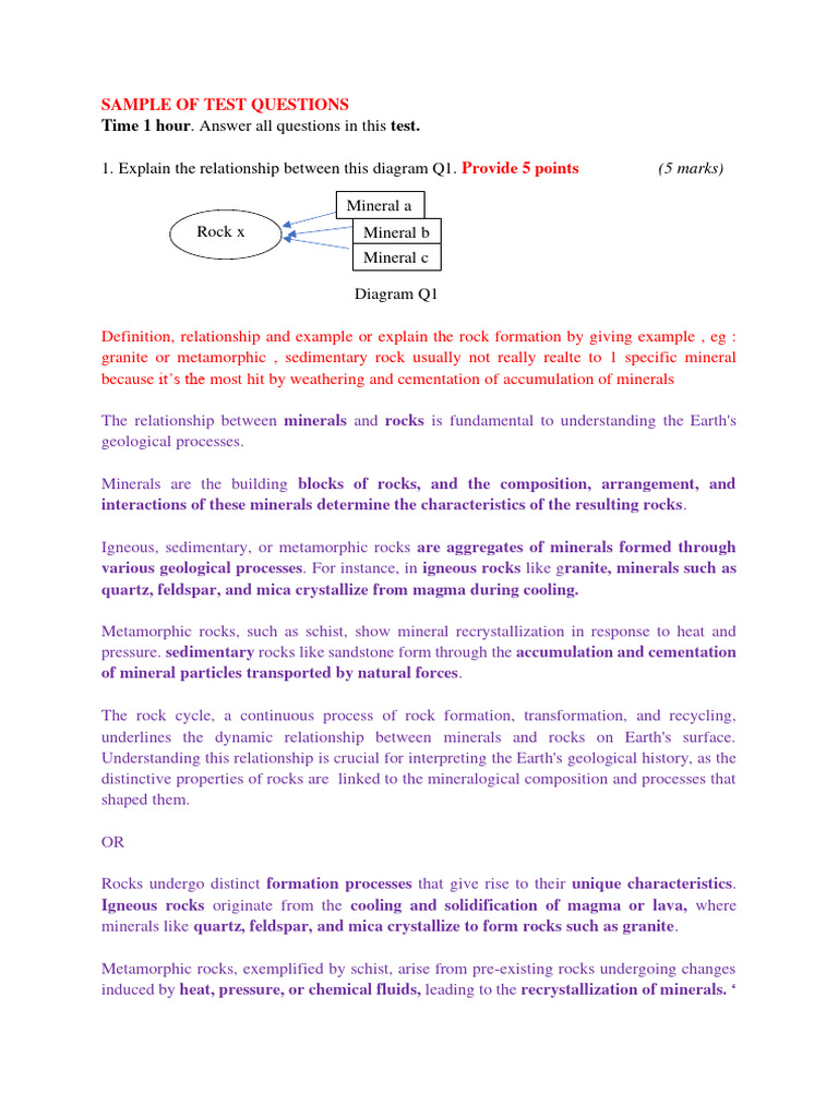 TEST SAMPLE QUESTIONS | PDF | Rock (Geology) | Igneous Rock