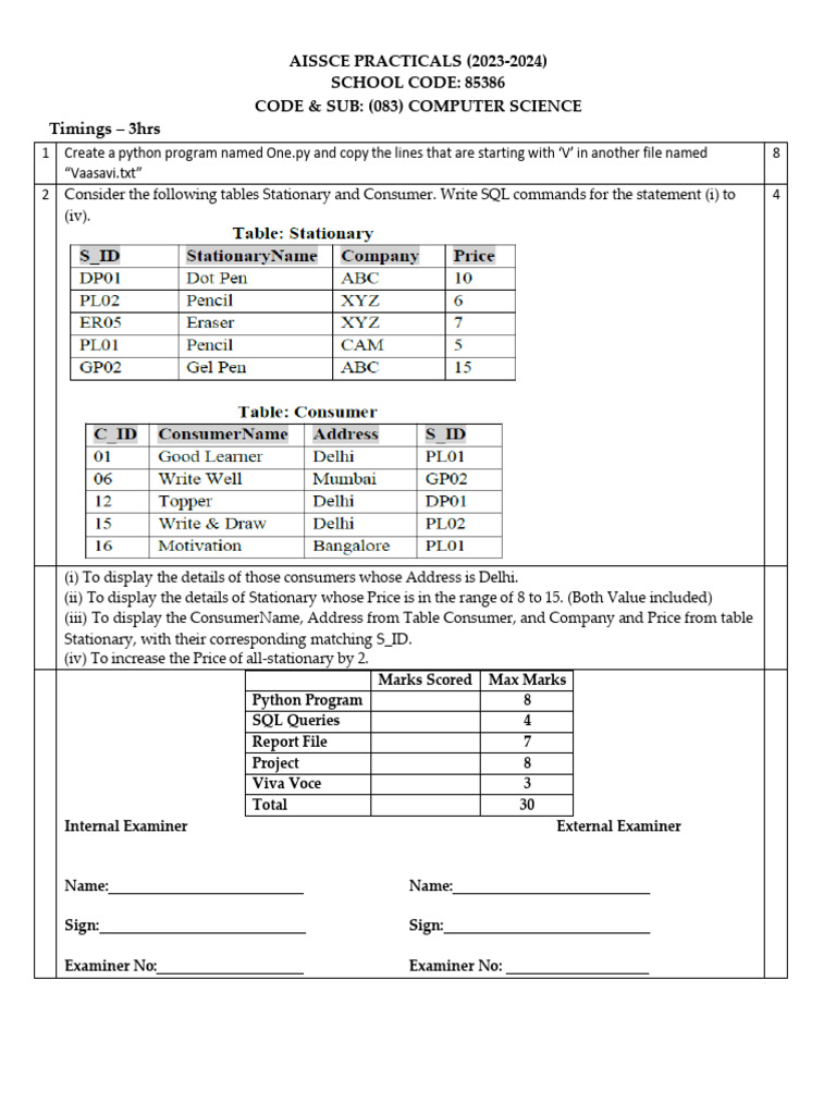 Cs Practical Exam | PDF | Sql | Data Management Software