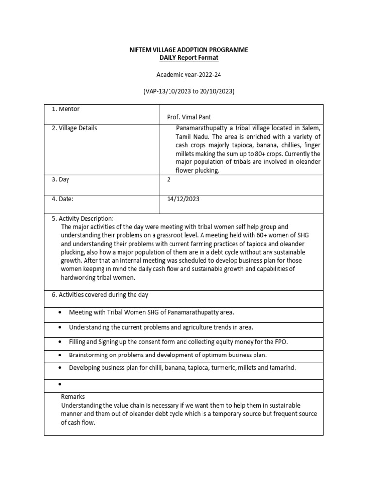 NIFTEM Village Adoption Daily Report | PDF | Technology & Engineering