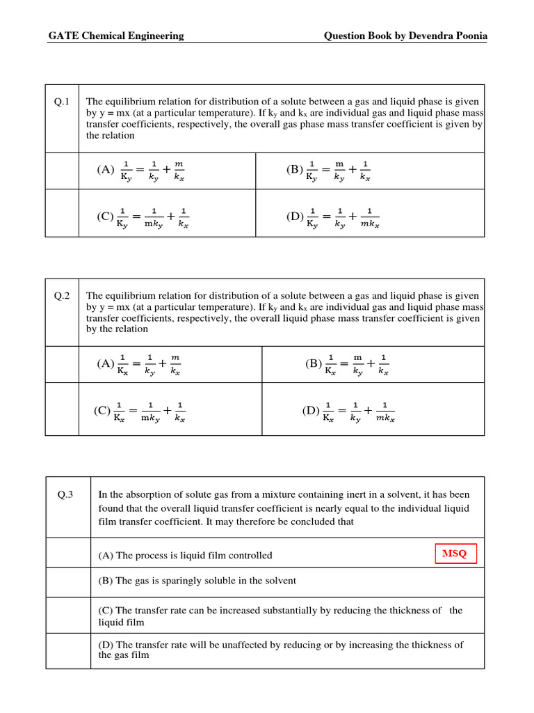 GATE Chemical Engineering Question Book | PDF | Phase (Matter) | Solubility