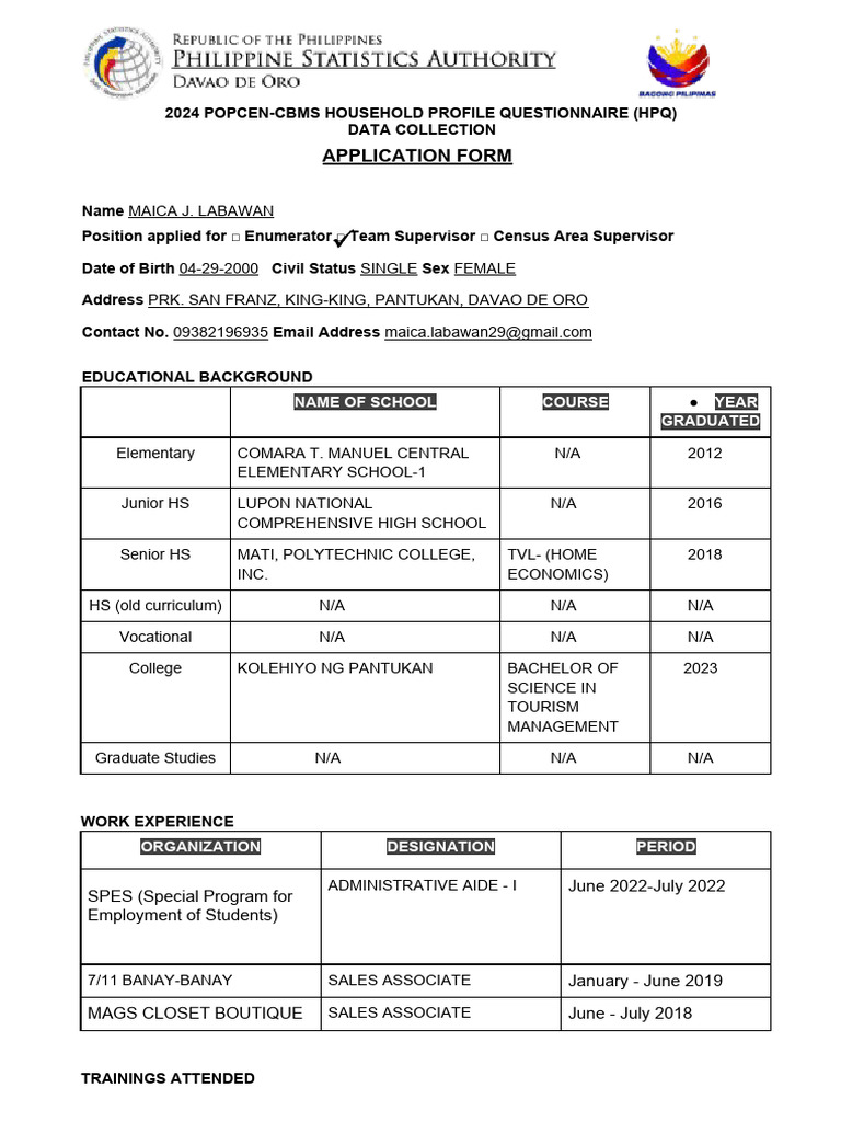 2024 POPCEN-CBMS Enumerator Application | PDF