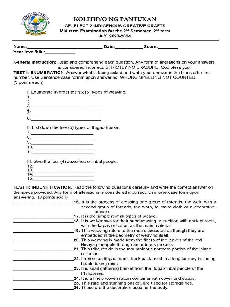 ICC - BSTM 2-2 and BSBA - 1-1, 1-4 2nd Exam For EXAM | PDF | Weaving ...