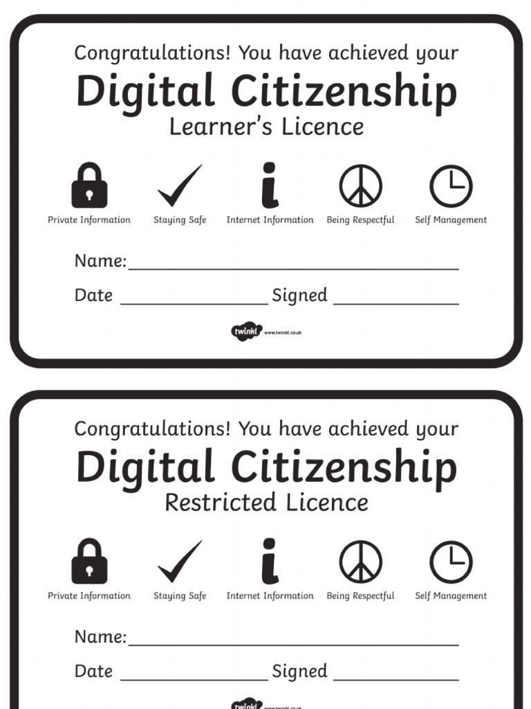 Digital Citizenship Certificates Black and White | PDF
