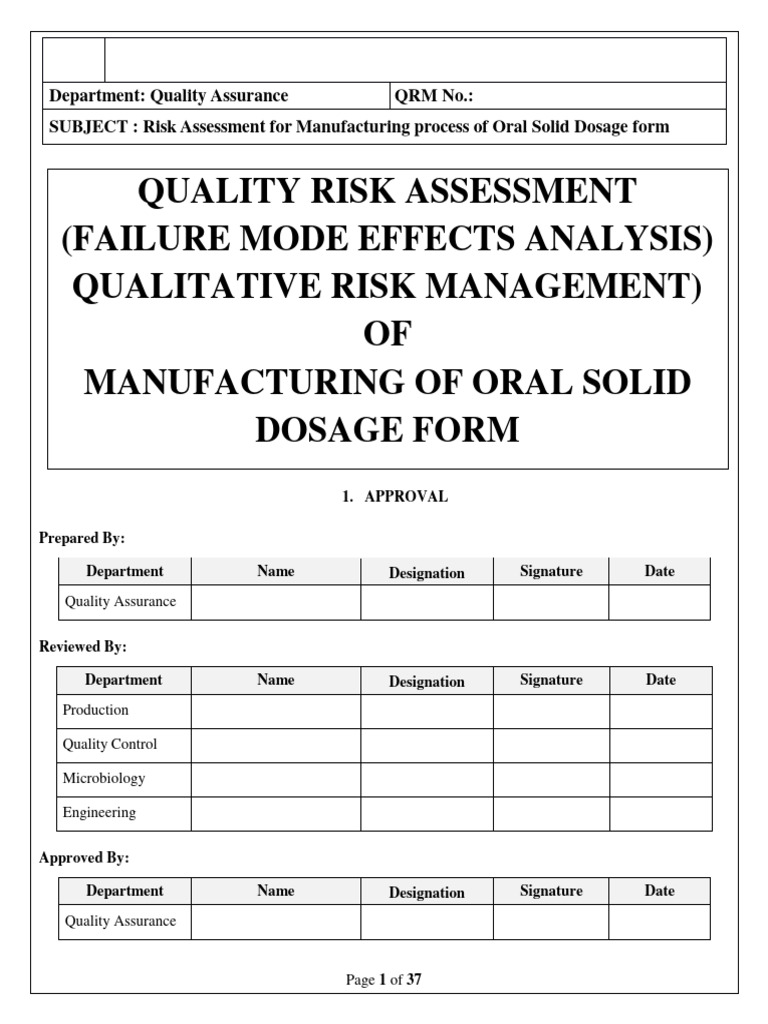 Risk Assessment of OSD Manufacturing | PDF | Risk | Risk Management