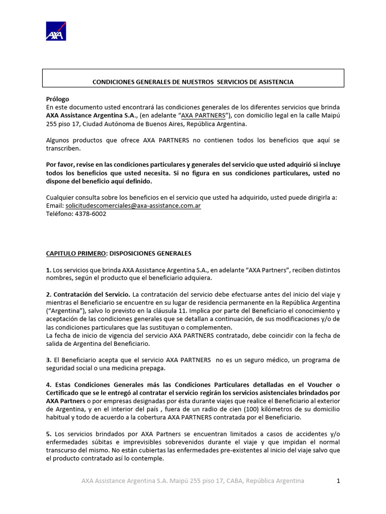 AXA PARTNERS - Condiciones Generales de Los Servicios Final 2022 | PDF | Cuidado de la salud ...