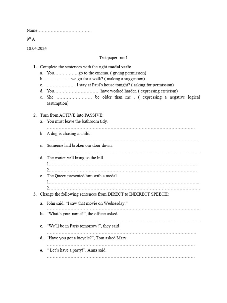 English Grammar Test for 9th Graders | PDF | Art