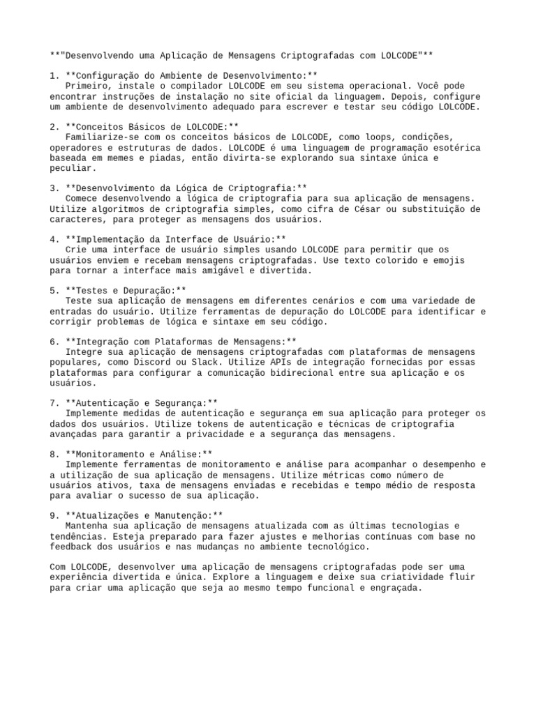 1 Desenvolvendo Uma Aplicação de Mensagens Criptografadas Com LOLCODE ...