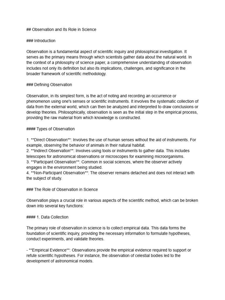 Observation and Its Role in Science | PDF | Hypothesis | Experiment
