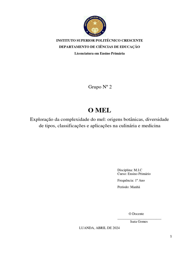 Trabalho Grupo N2 o Mel | PDF | Mel