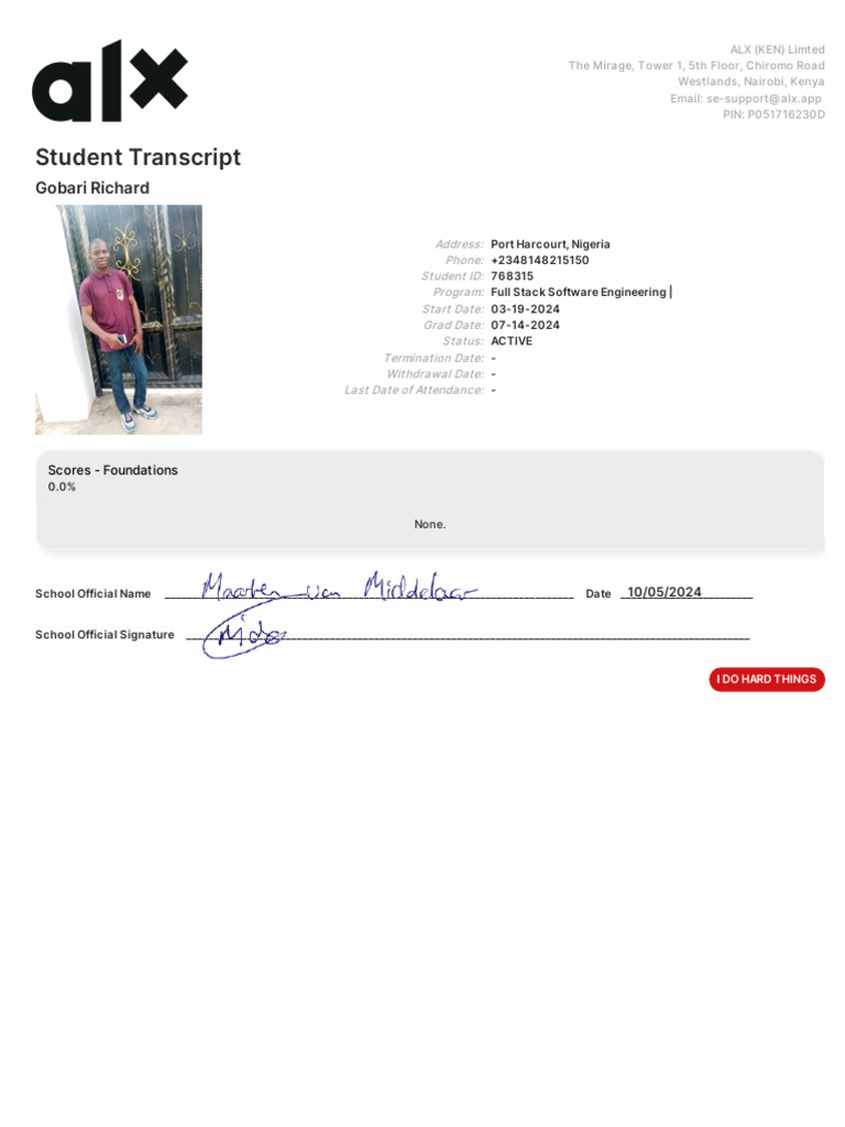 Transcript - 768315 - Gobari Richard | PDF