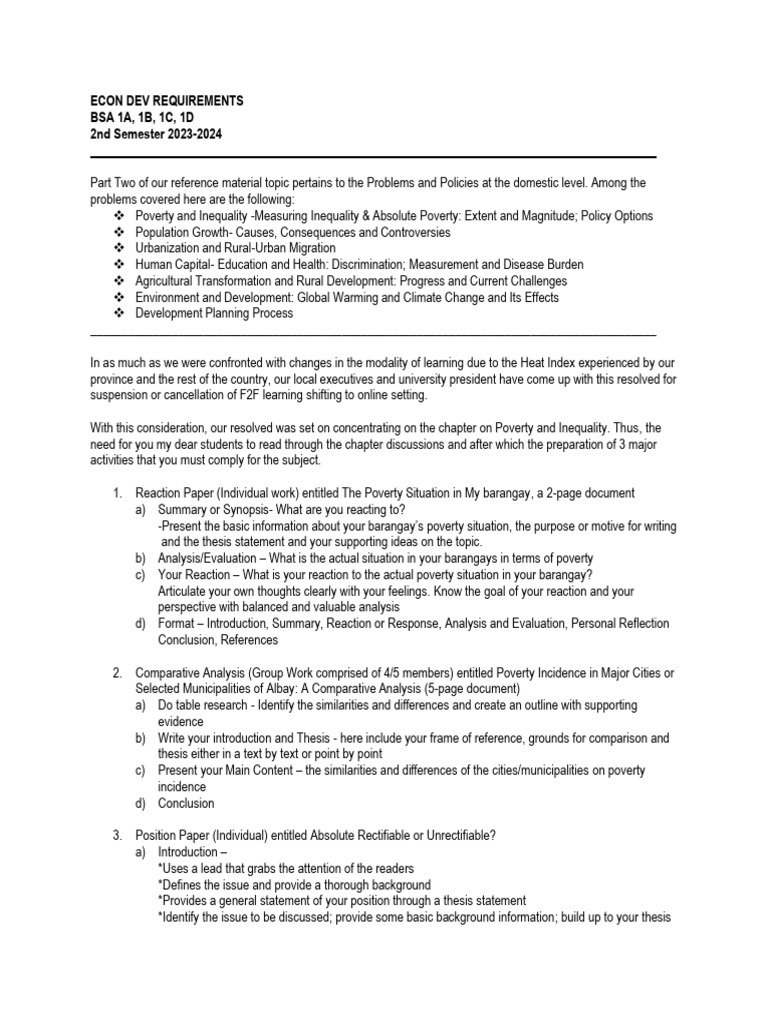 Econ Dev Requirements For Finals | PDF | Argument | Poverty
