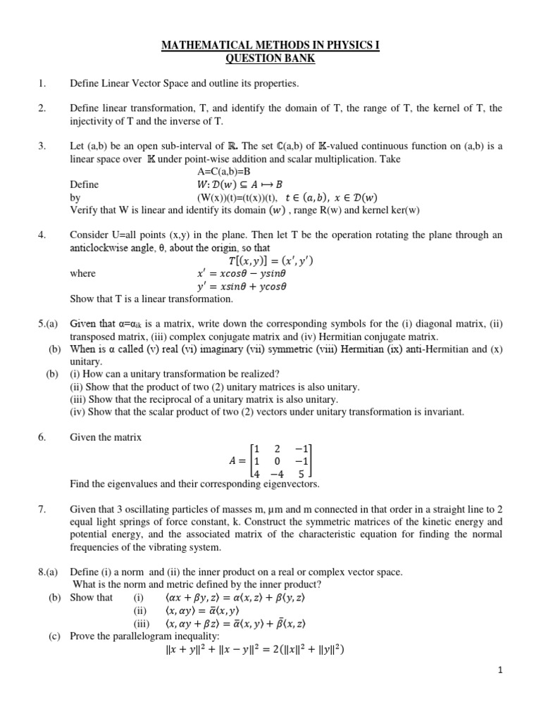Phy 311 Question Bank 2023 | PDF | Eigenvalues And Eigenvectors | Matrix (Mathematics)
