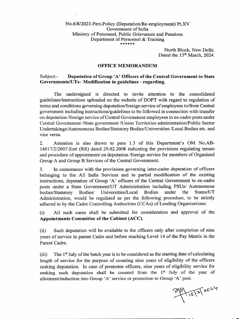 Deputation Guidelines Modification 1 | PDF | Government Of India ...