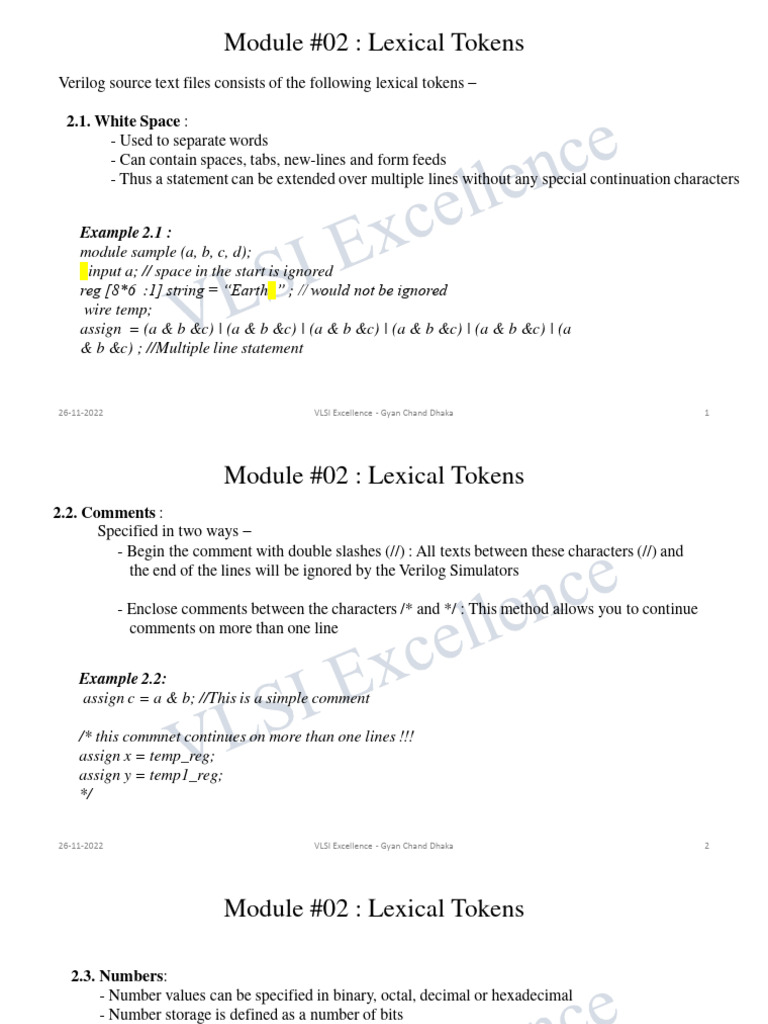 Module #02 - Verilog HDL - Lexical Tokens | PDF | Reserved Word | Notation