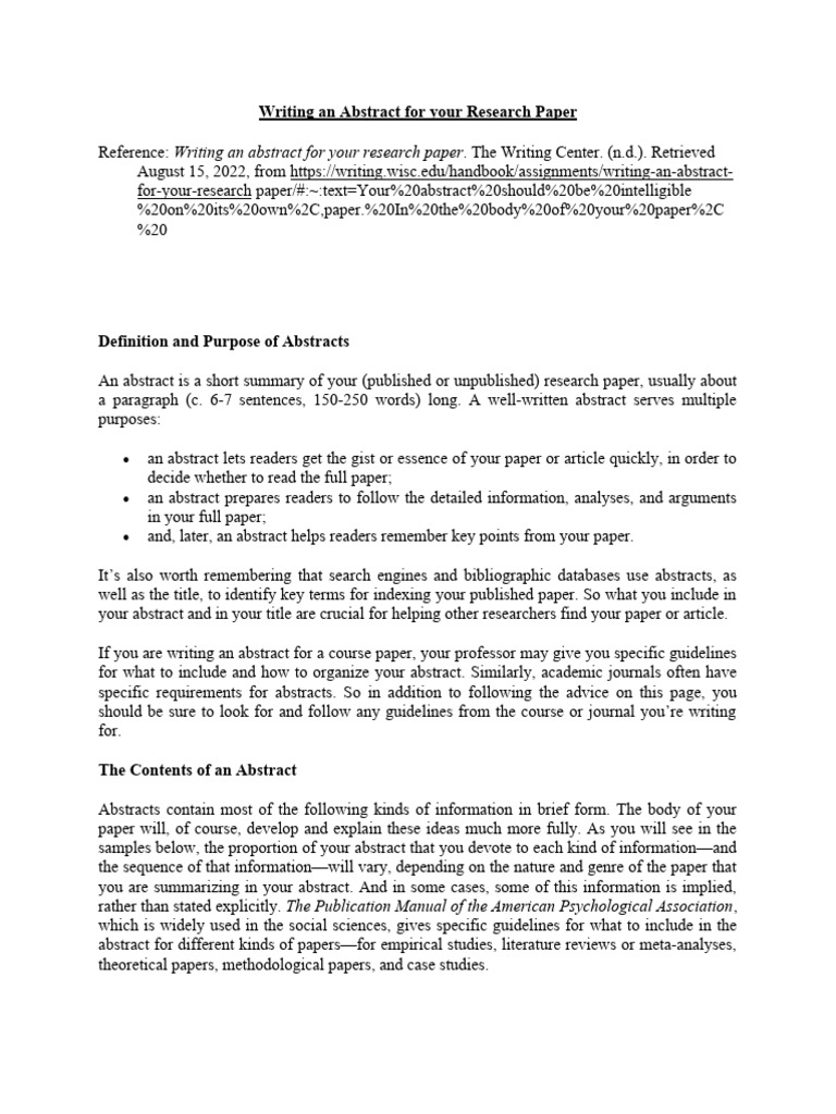 Writing An Abstract For Your Research Paper | Download Free PDF | Abstract (Summary) | Motivation