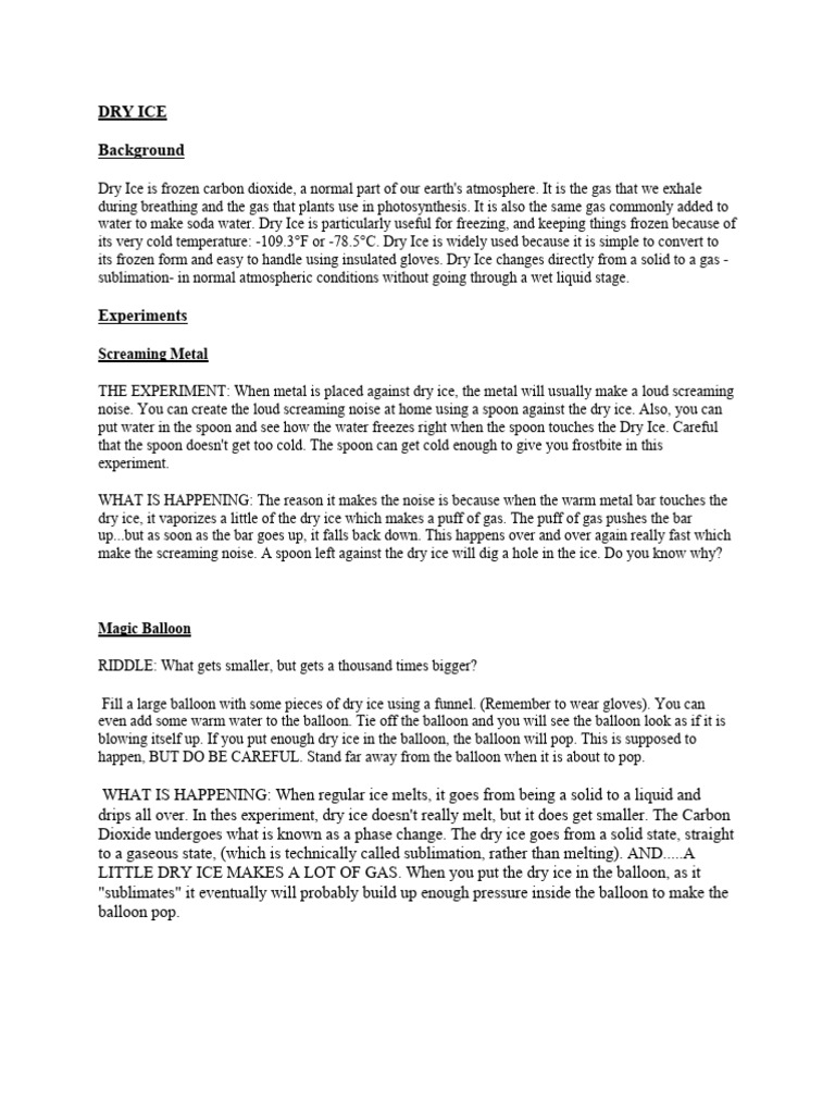 Dry Ice Experiments | PDF | Carbon Dioxide | Ice