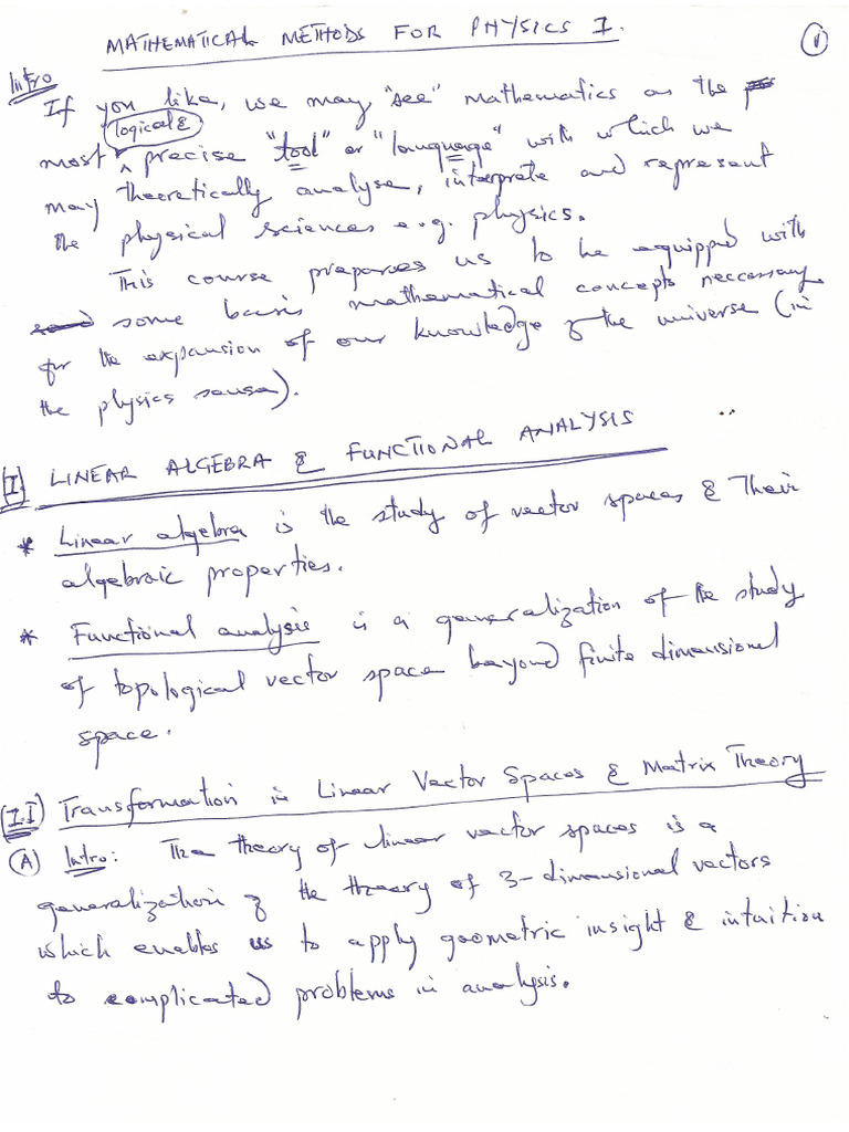 PHY 311 NOTE 1 - Linear Algebra & Functional Analysis | PDF