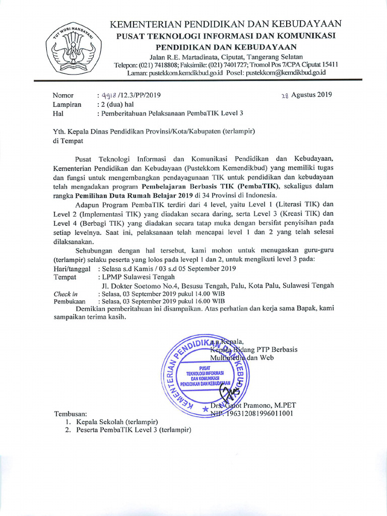 Undangan Pelaksanaan PembaTIK Level 3 | PDF