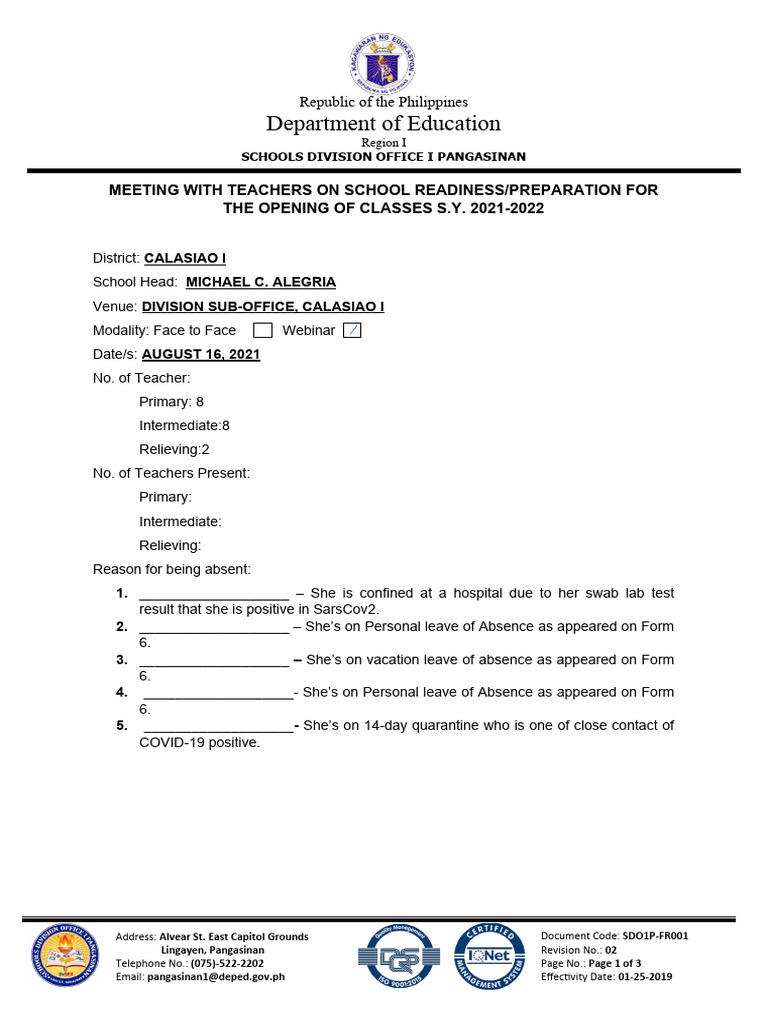 Revised - Template Meeting With School Heads | PDF | Learning