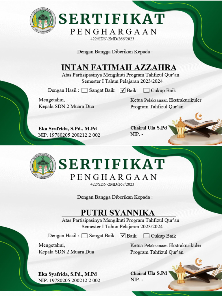 Sertifikat Tahfiz | PDF | Sains & Matematika
