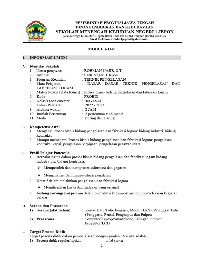 Dasar Teknik Pengelasan Fabrikasi Logam Modul Ajar | PDF