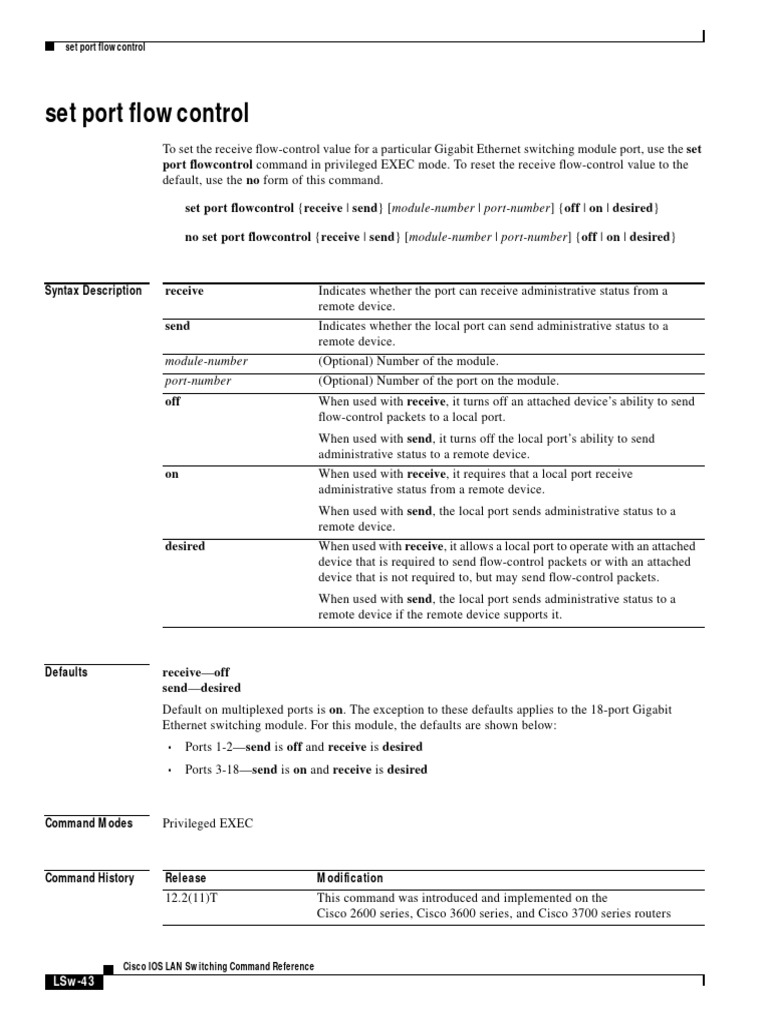 Set Port Flowcontrol: Syntax Description | PDF | Communications Protocols | Internet Architecture