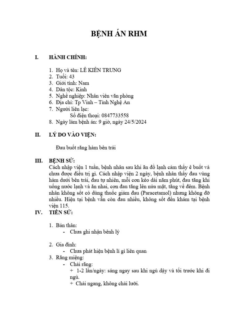 Bệnh-án-RHM-Viêm tủy | PDF