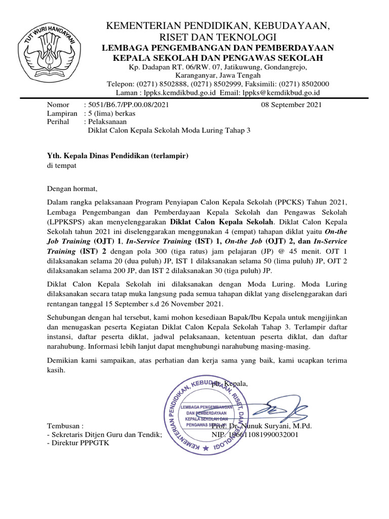 Surat Pelaksanaan Diklat CKS TAHAP 3 MODA LURING | PDF