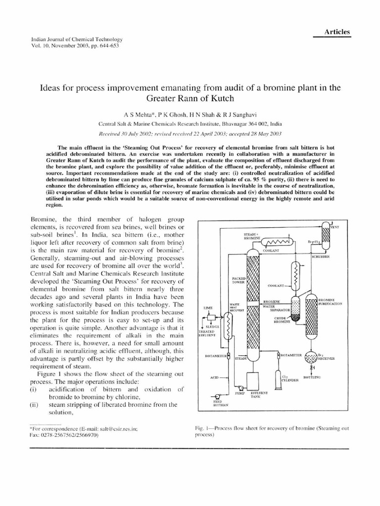 Bromine Plant Process Improvement Insights | PDF | Sodium Chloride | Salt