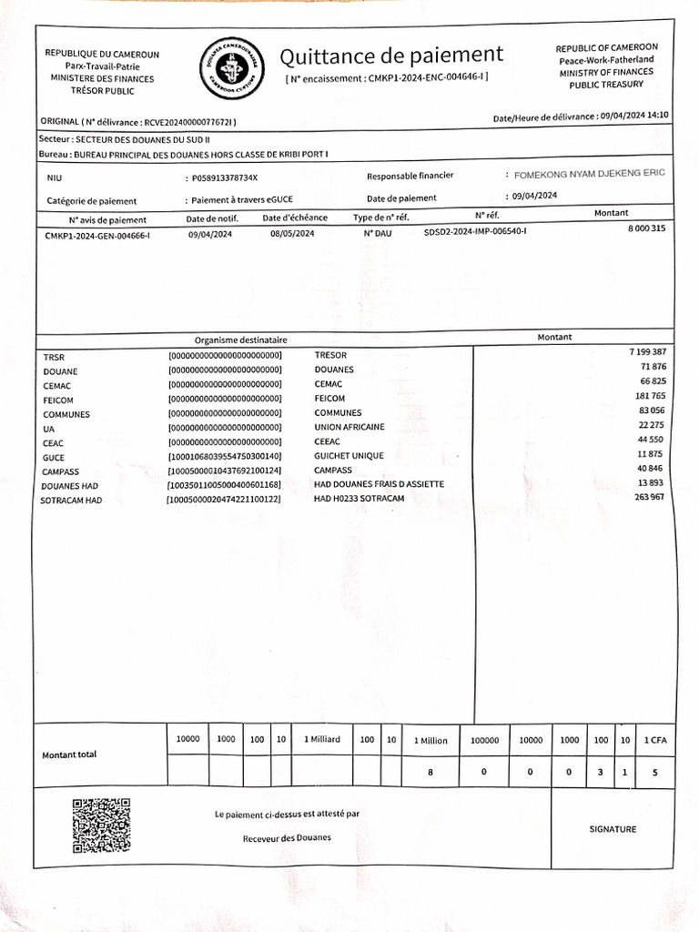 DocScanner Doc de Paiement Douanes | PDF