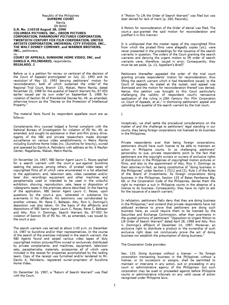 Columbia Pictures v. CA | PDF | Lawsuit | Probable Cause