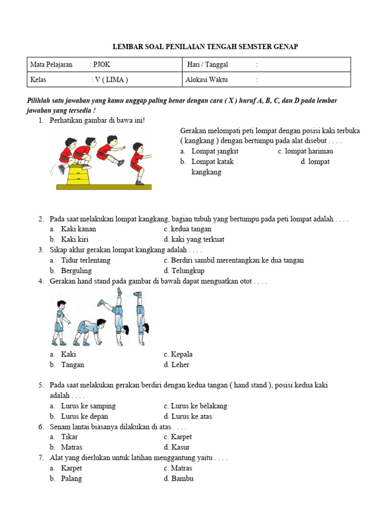 Soal Mid Semester PJOK Kelas 5 | PDF