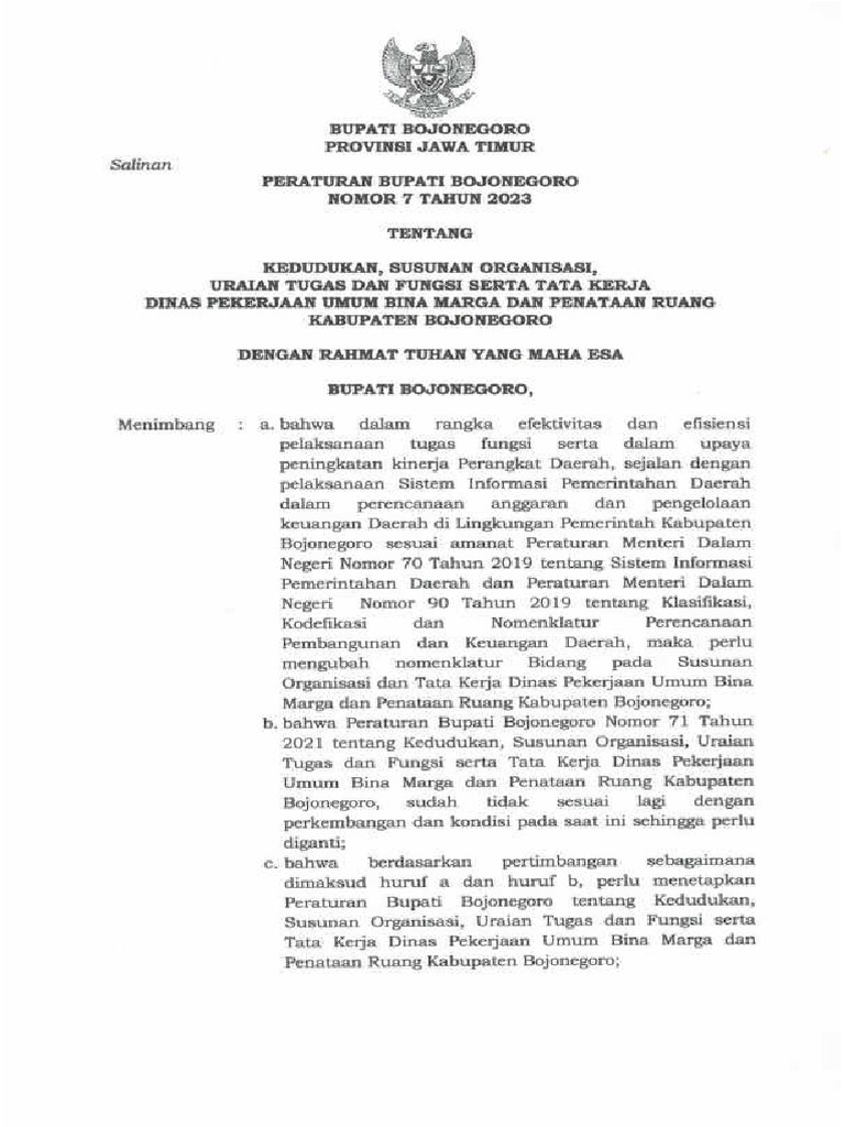 Perbub No 7 Tahun 2023 TTG Sotk Pu Binamarga | PDF
