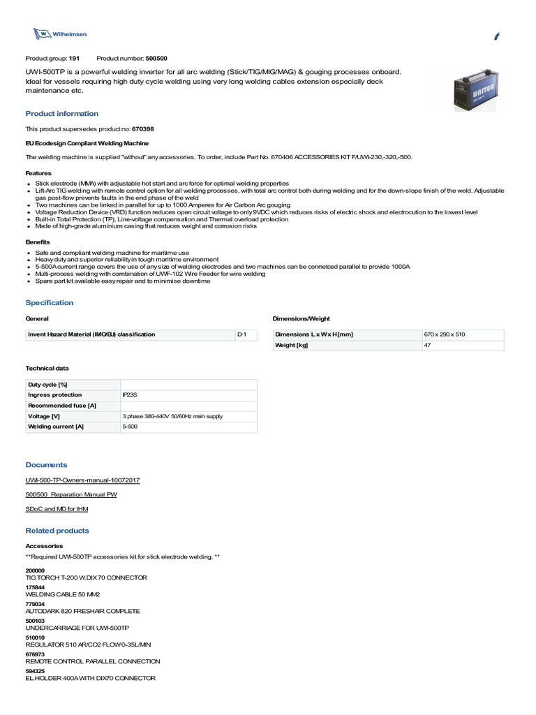 Uwi-500tp Welding Inverter | PDF | Welding | Construction